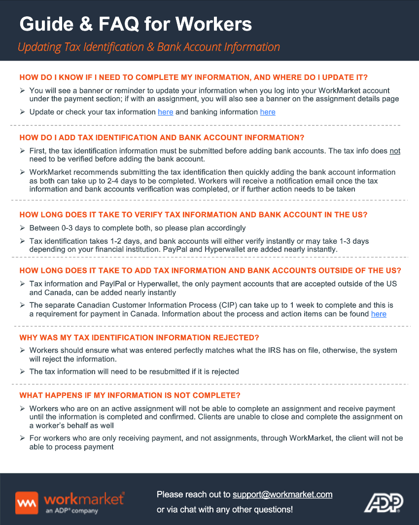 Worker Guide & FAQ - Updating Tax Identification & Bank Information ...
